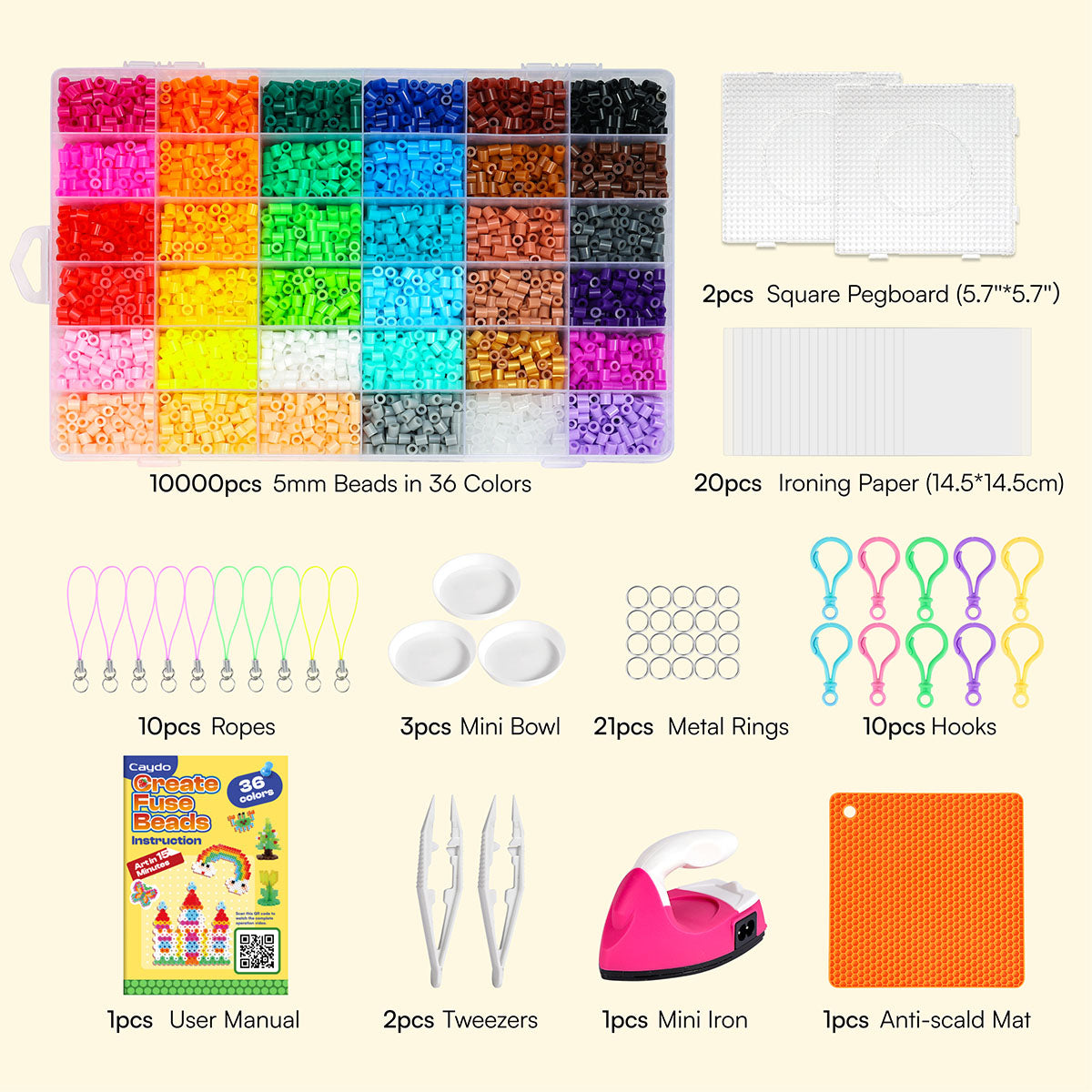 36 Colors Caydo Fuse Beads Kit with 200+ Patterns in Smart Design App